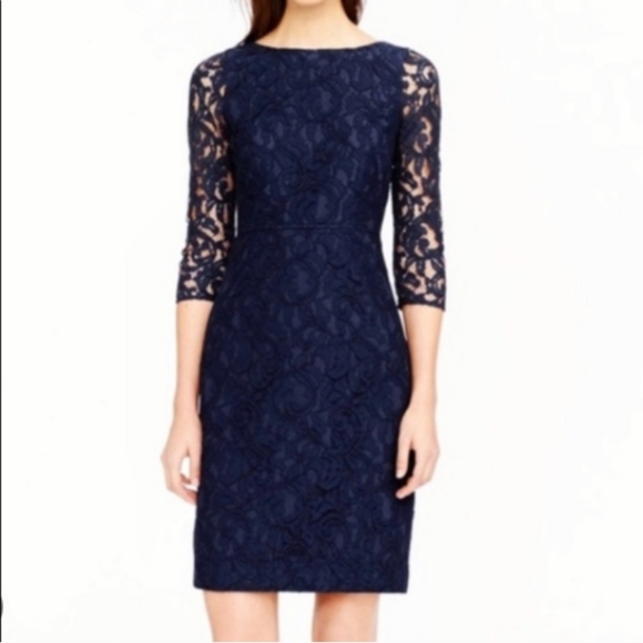 J. Crew | Dresses | J Crew Dark Blue Natalia Leavers Lace Sheath Dress ...